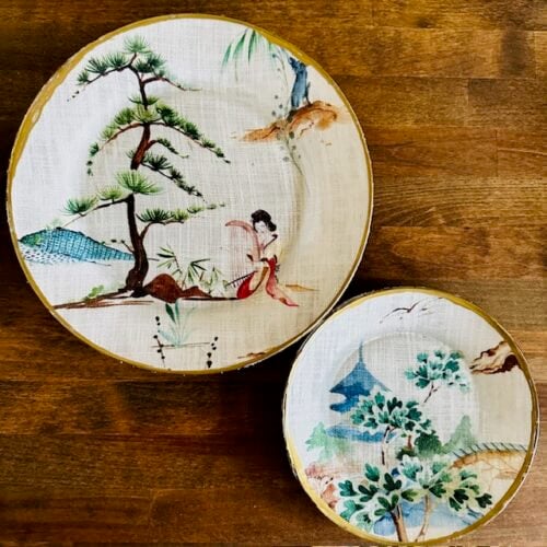 Chinoiserie Chic: Decoupage Dollar Tree Glass Plates with Fabric ...