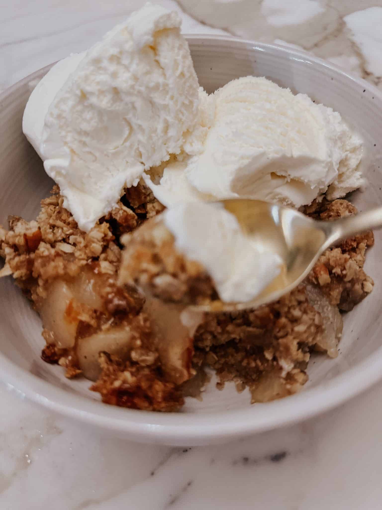 Easy Fresh Pear Dessert with Vanilla Ice Cream - Amy Sadler Designs