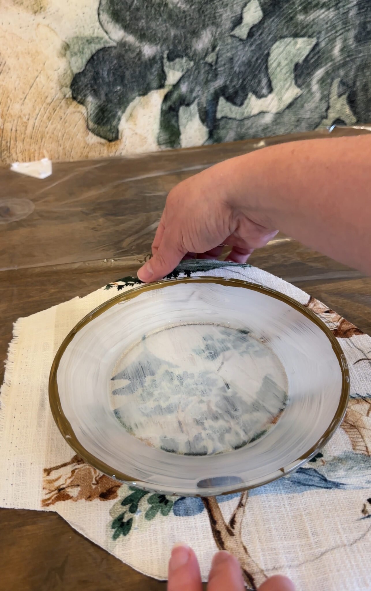 Chinoiserie Chic: Decoupage Dollar Tree Glass Plates with Fabric ...