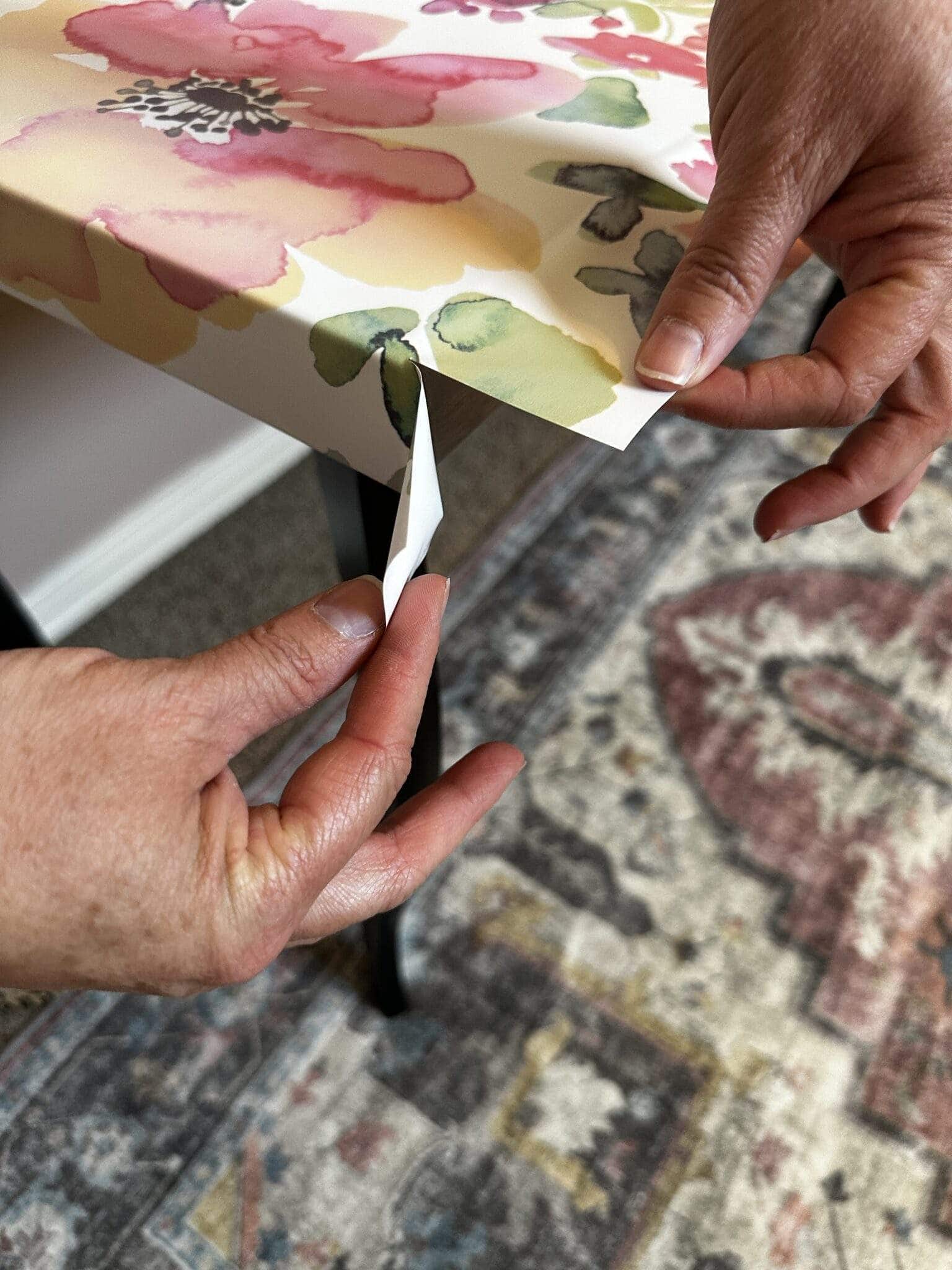 How To Transform A Table with Peel and Stick Wallpaper - Amy Sadler Designs