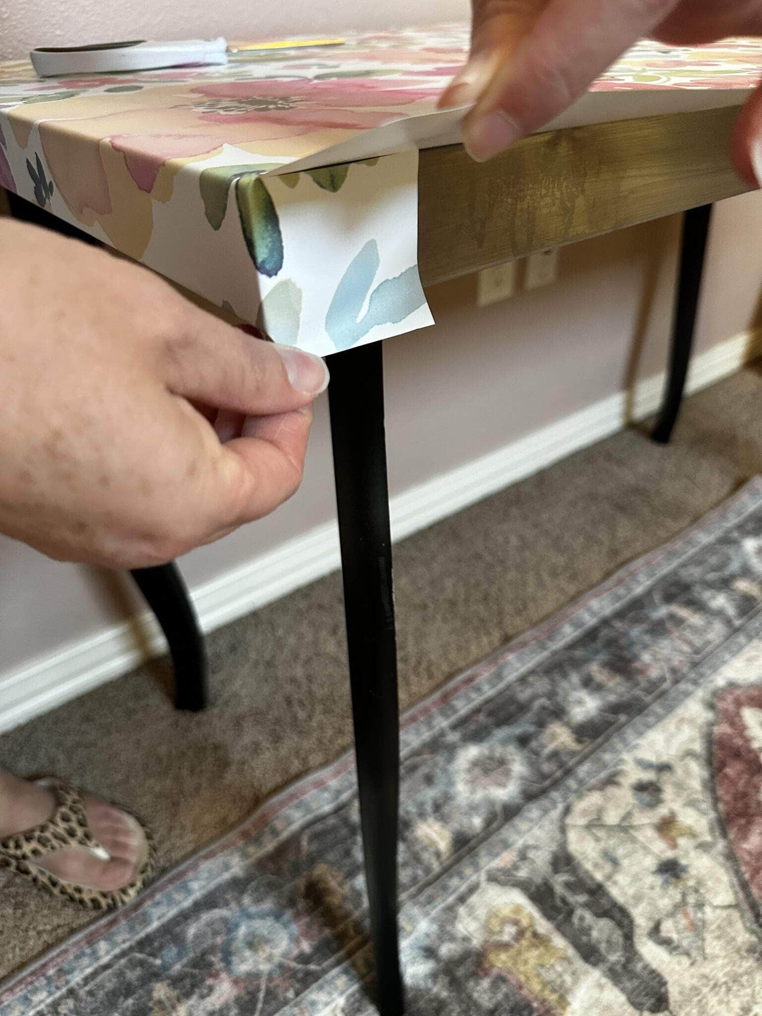 How To Transform A Table with Peel and Stick Wallpaper - Amy Sadler Designs