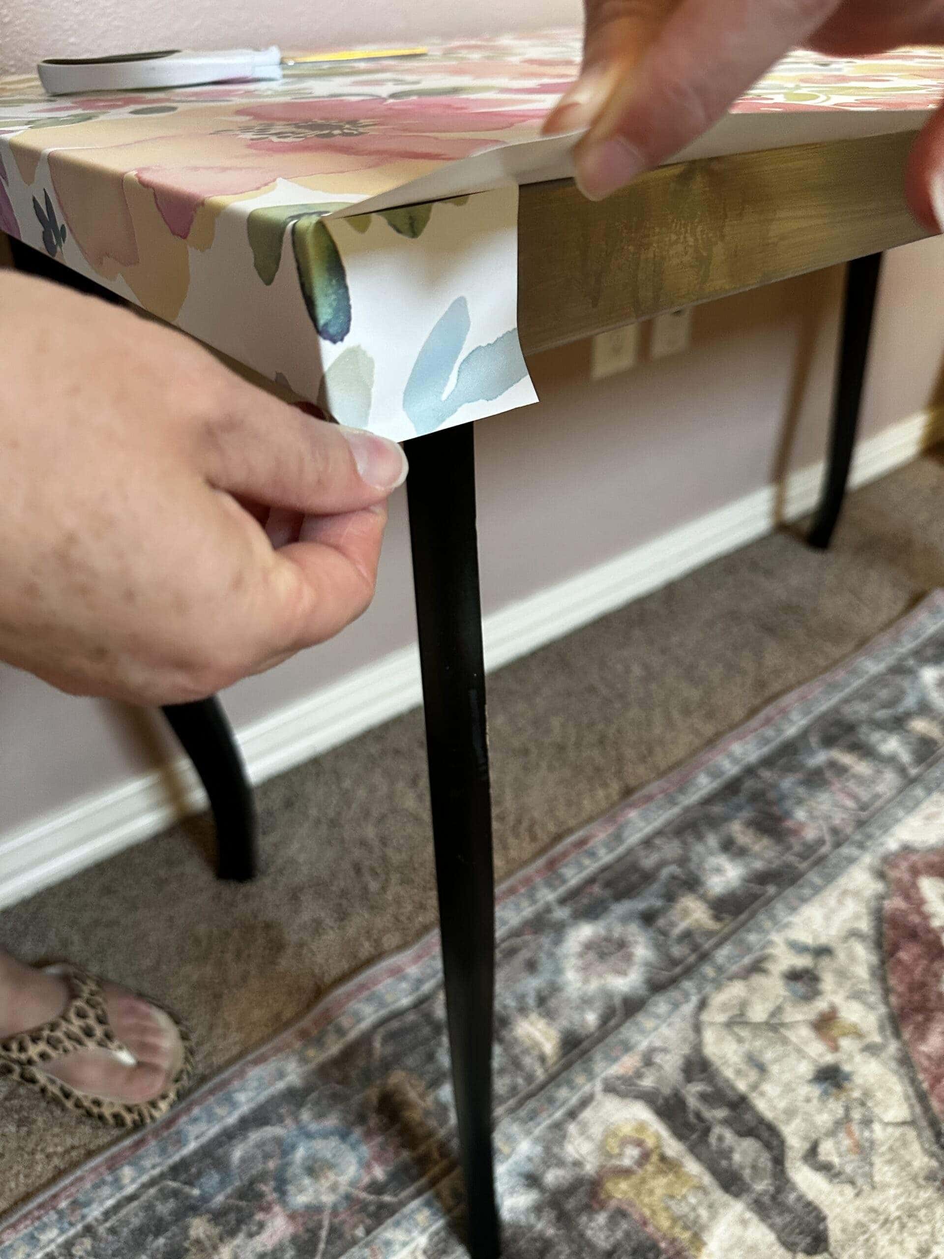 How To Transform A Table with Peel and Stick Wallpaper - Amy Sadler Designs